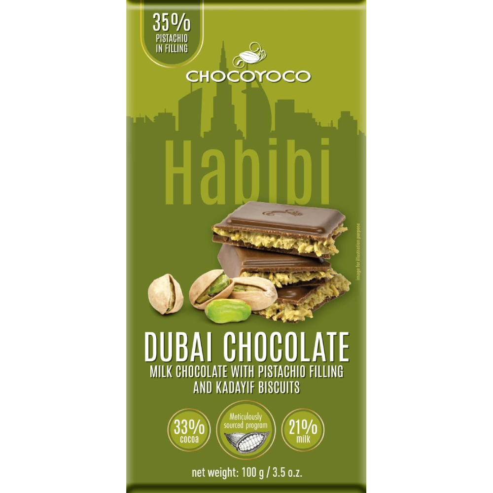 Chocoyoco Dubai Milk Chocolate with Pistachio Filling and Kadaif Biscu ...