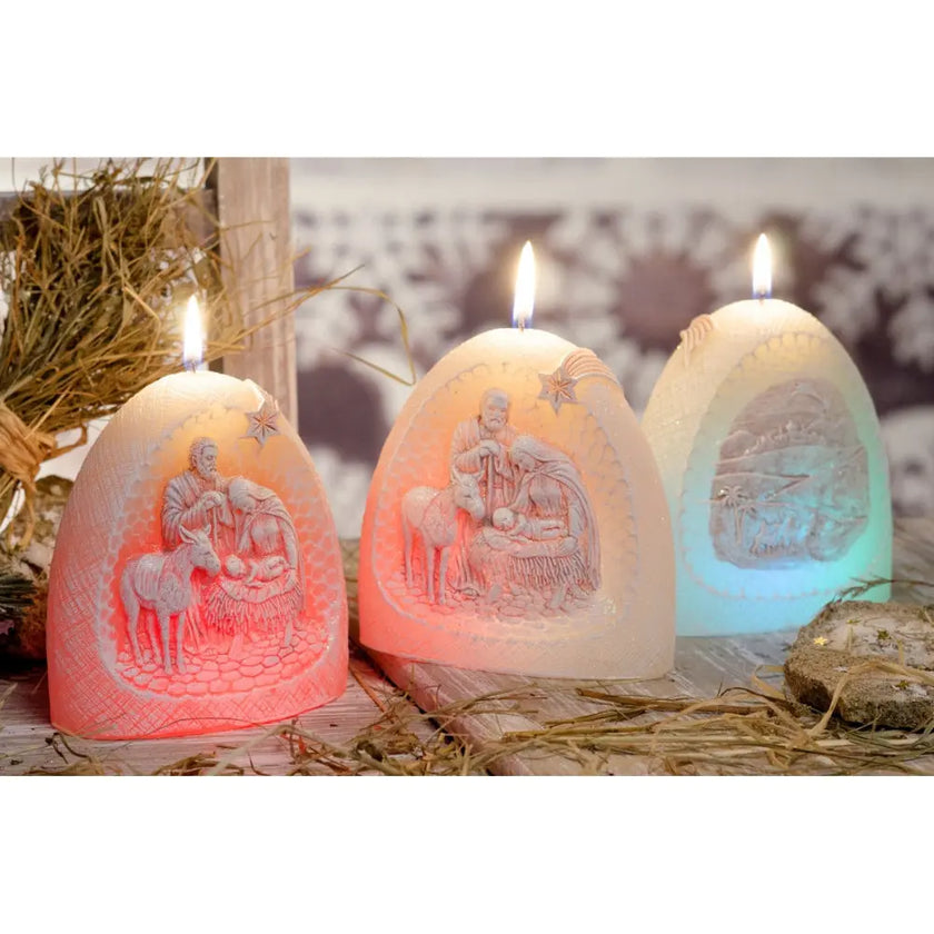 Christmas Nativity Scene Candle with LED – “Ecru” by Bartek Candles ...
